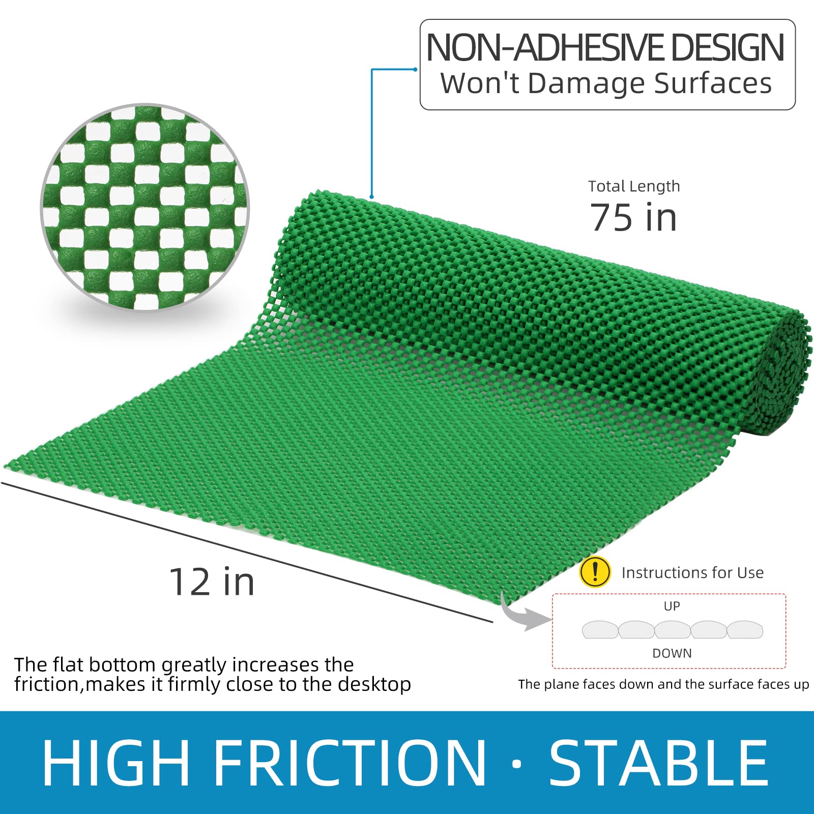 2 Roll Drawer and Shelf Liner,12inch x 6FT Strong Grip Shelf Liners for Kitchen Cabinets,Non Adhesive,Protective Shelf Liner Non Slip for Drawers,Shelves,Cabinets,Storage,Kitchen for Desks,Green