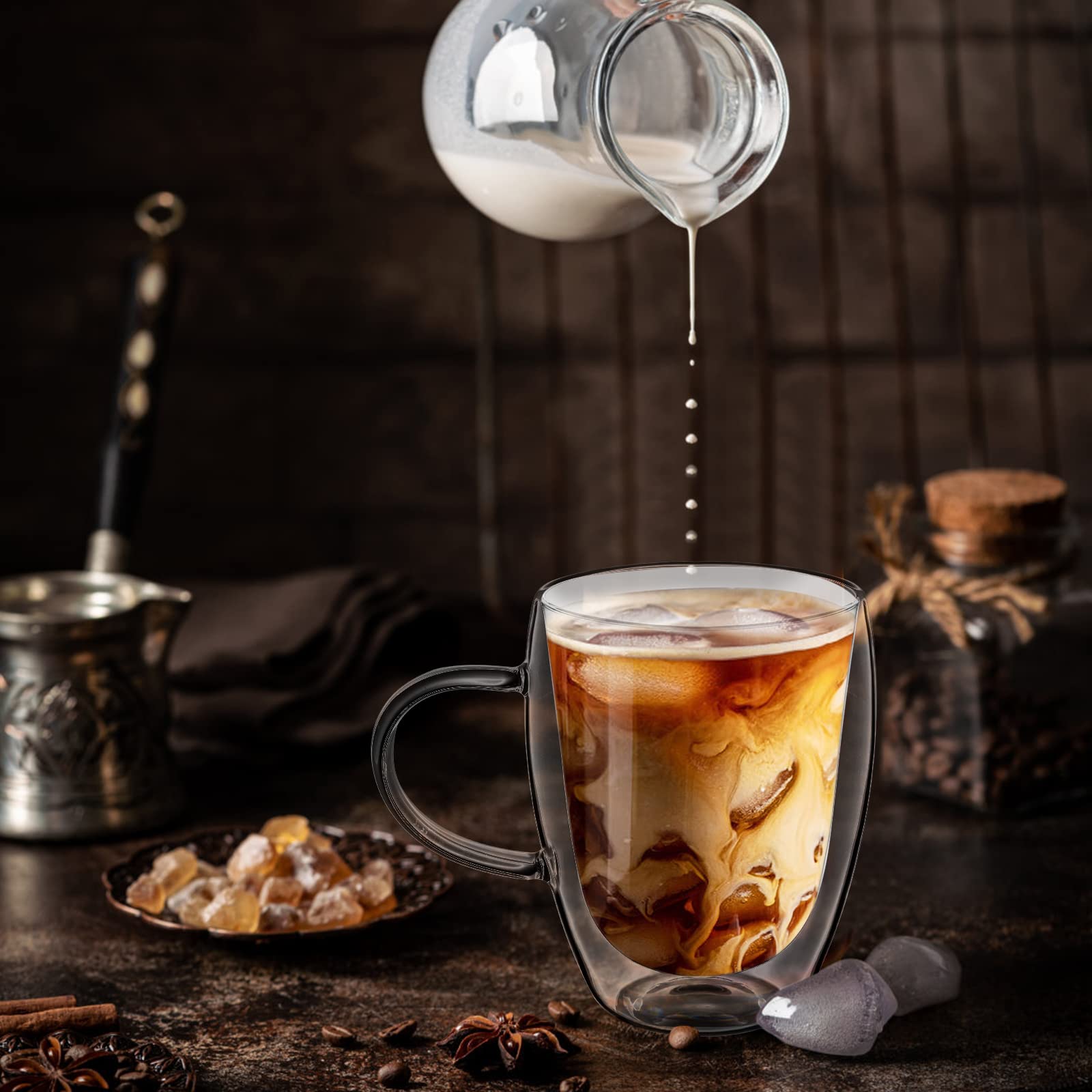 Dyserbuy Double Wall Glass Coffee Mugs Set of 4, 12oz Insulated Espresso Cups Coffee Cups, Drinking Glasses with Handle, Perfect for Latte,Cappuccino,Hot Chocolate,Tea and Juice