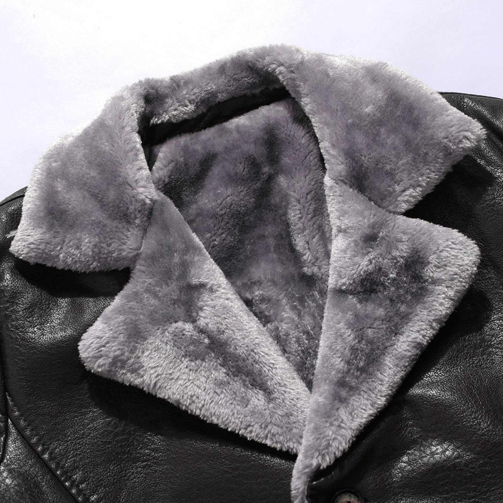Hatop Men's Winter Fleece Jacket Sherpa Lined Faux Leather Jacket Warm Outwear Coat with Fur Collar, Black, 3X-Large