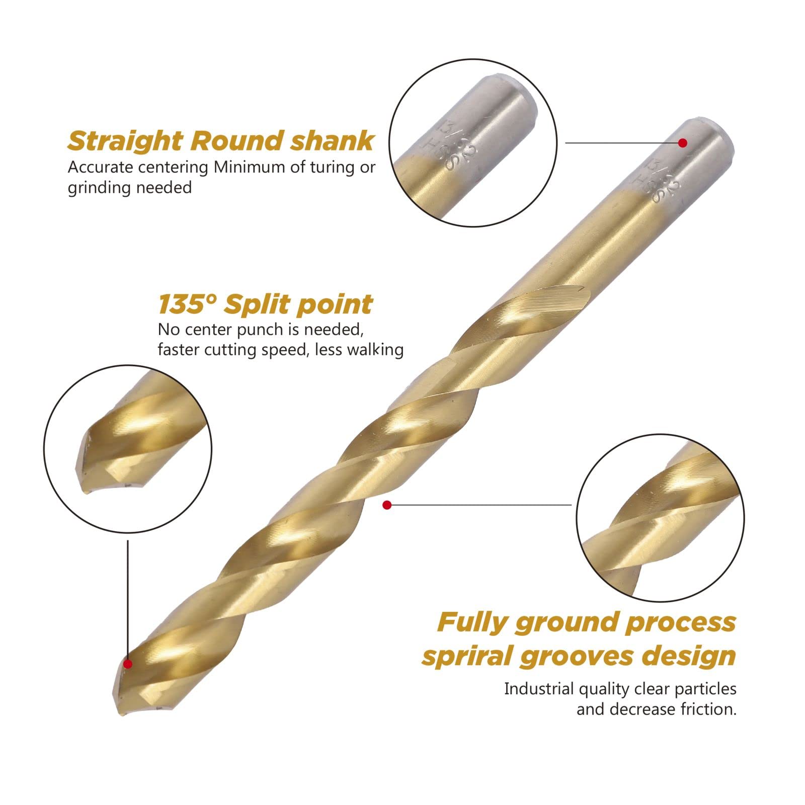 CRAFTZONE 29PC Titanium Nitride Coated High Speed Steel Metal Drill BIT Set, 135° Split Point, 1/16" - 1/2" for Wood, Plastic, Aluminum Alloy, Metal with Storage Case