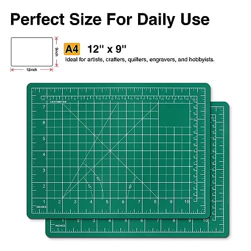 DIYSELF Self Healing Sewing Mat, 12" x 9" Rotary Cutting Mat for Craft, 5-Ply Double Sided Table Protector Cutting Mat for Sewing Fabric Quilting scrapbooking, A4, Green