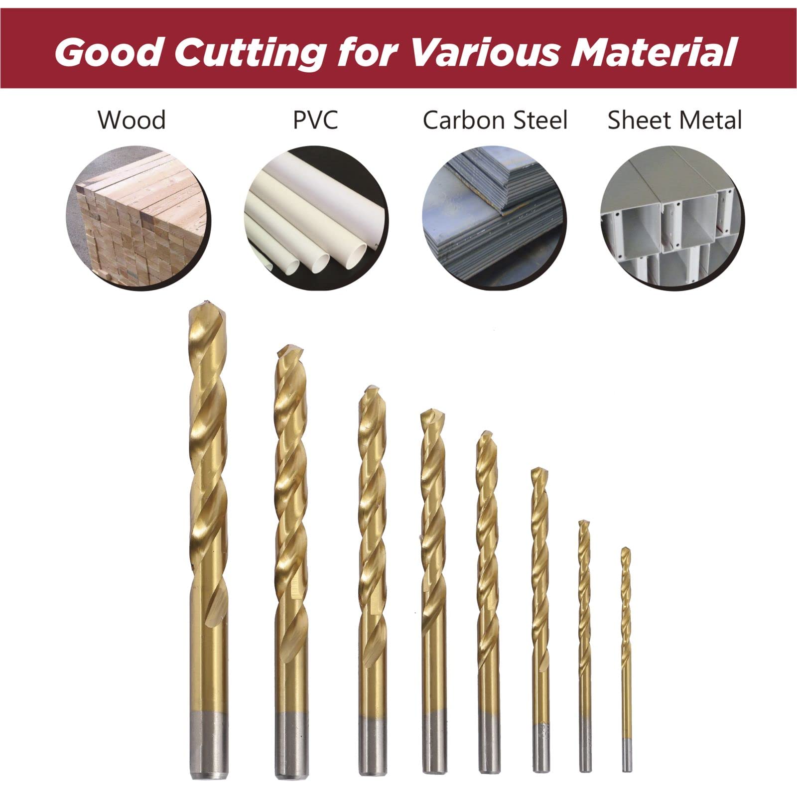 CRAFTZONE 29PC Titanium Nitride Coated High Speed Steel Metal Drill BIT Set, 135° Split Point, 1/16" - 1/2" for Wood, Plastic, Aluminum Alloy, Metal with Storage Case