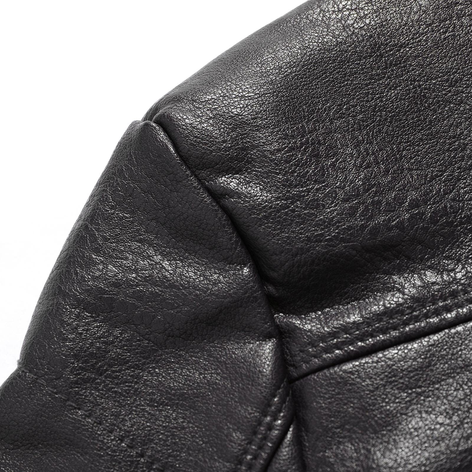 Hatop Men's Winter Fleece Jacket Sherpa Lined Faux Leather Jacket Warm Outwear Coat with Fur Collar, Black, 3X-Large