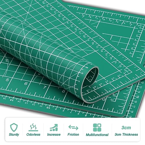 DIYSELF Self Healing Sewing Mat, 12" x 9" Rotary Cutting Mat for Craft, 5-Ply Double Sided Table Protector Cutting Mat for Sewing Fabric Quilting scrapbooking, A4, Green