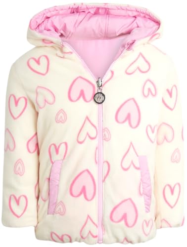 DKNY Baby Girls Winter Jacket β Reversible Puffer Jacket with Fleece Lining β Reversible Coat for Infants/Toddlers (12M-4T), Size 4T, Medium Pink/Pink Cream Hearts