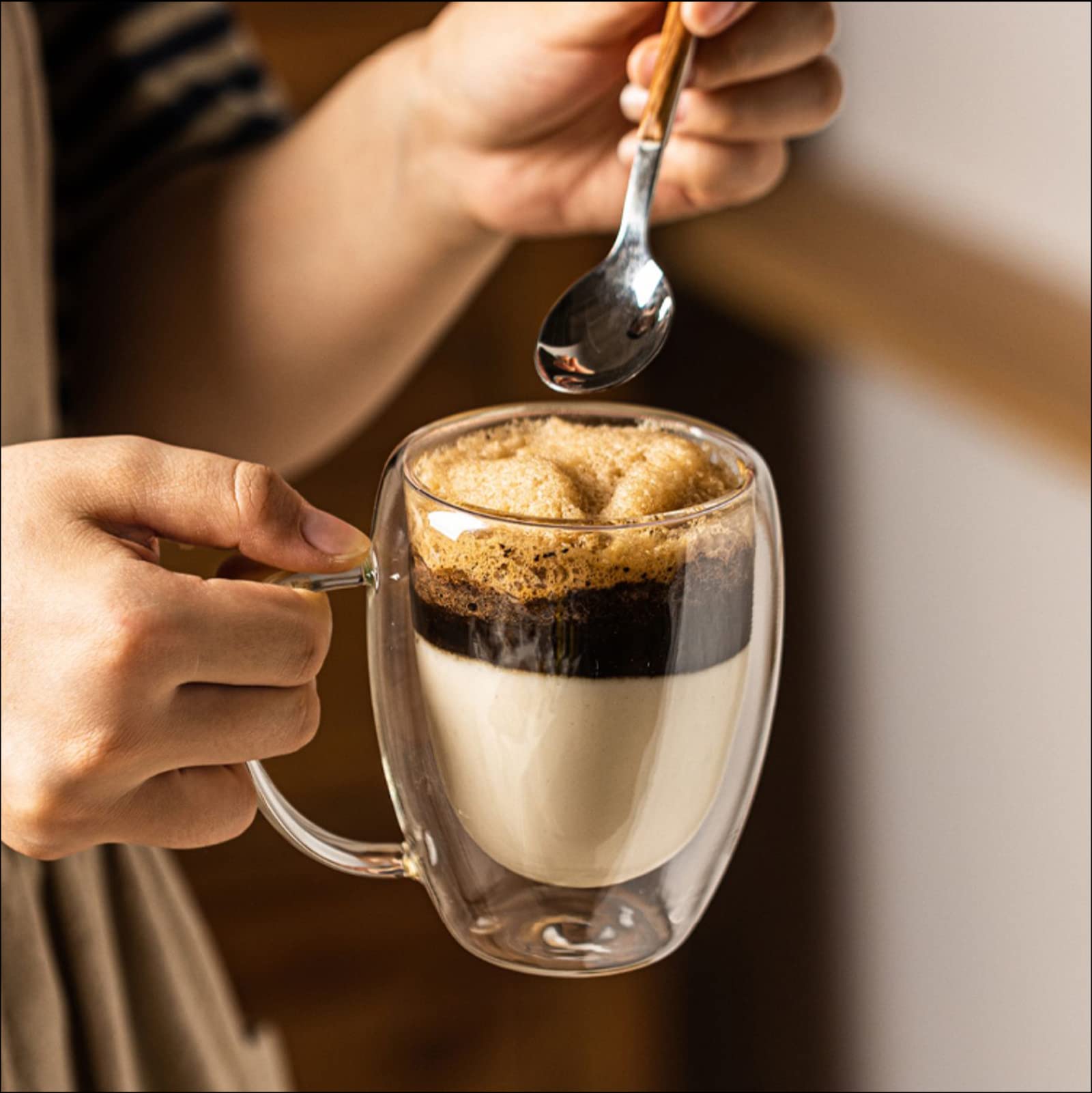 Dyserbuy Double Wall Glass Coffee Mugs Set of 4, 12oz Insulated Espresso Cups Coffee Cups, Drinking Glasses with Handle, Perfect for Latte,Cappuccino,Hot Chocolate,Tea and Juice