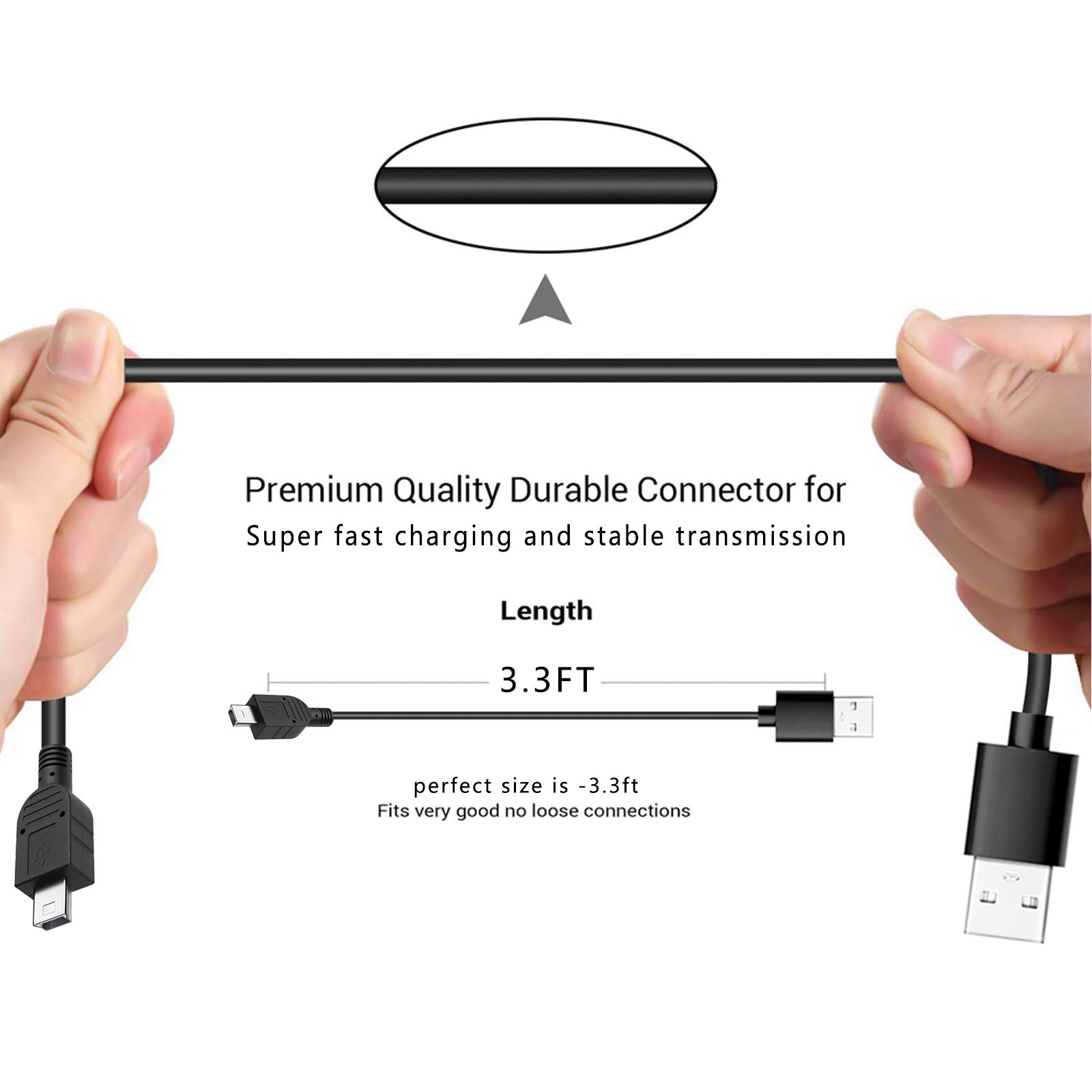 Replacement Mini USB Wall Charger Charging Cable Power Cord for OneTouch Verio IQ Blood Glucose Monitoring Meter, Garmin Drive Smart Nuvi gps & Micro USB Wall Charge for OneTouch Verio Flex Black 3FT