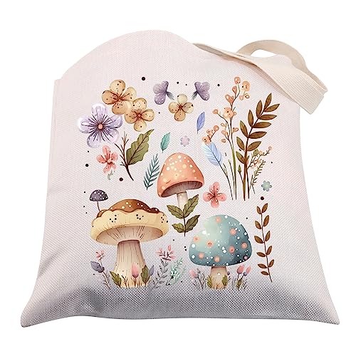 CMNIM Mushroom Tote Bag Canvas Aesthetic Mushroom Canvas Tote Bag for Women Reusable Grocery Bag School Book bag Tote (Mushroom Tote Bag)