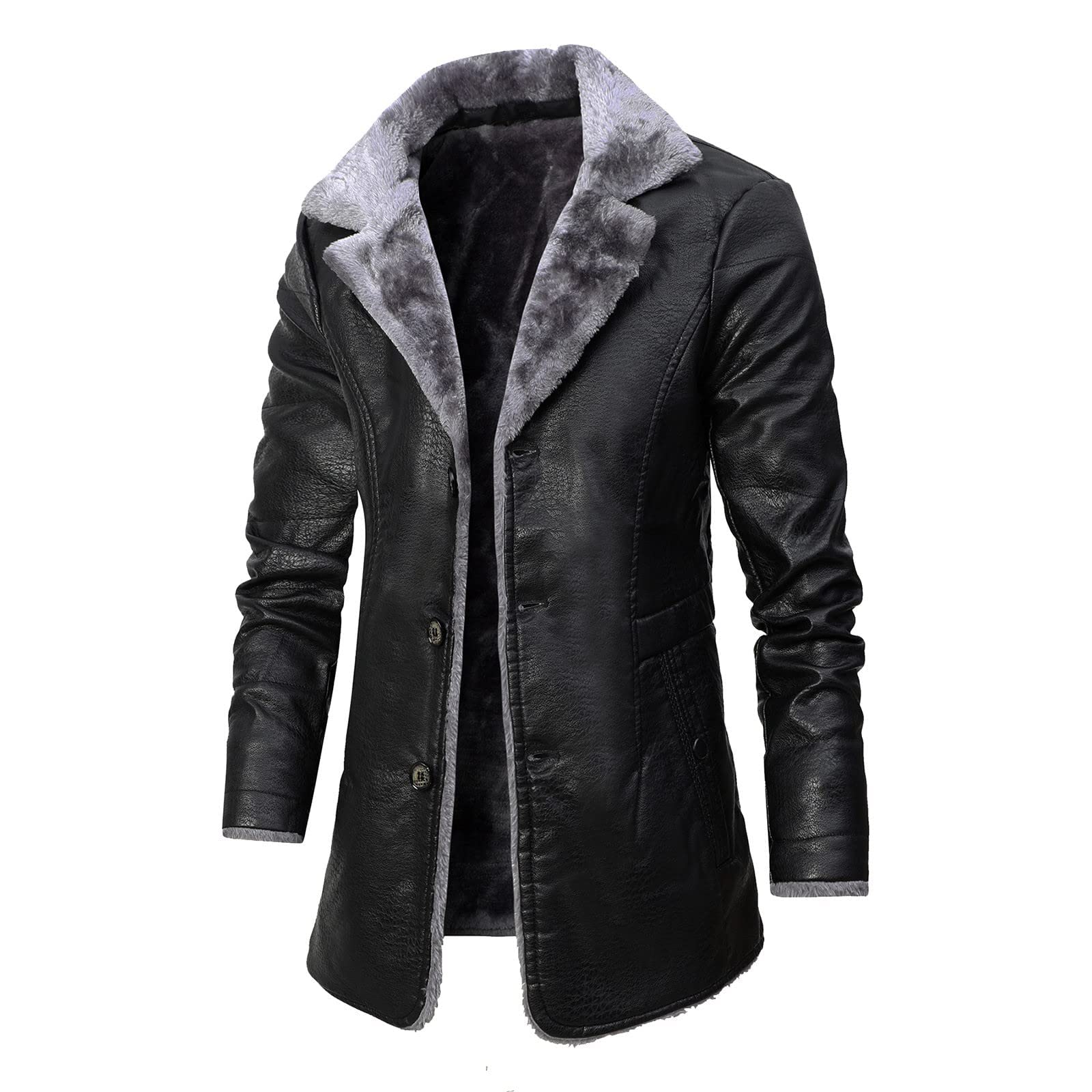 Hatop Men's Winter Fleece Jacket Sherpa Lined Faux Leather Jacket Warm Outwear Coat with Fur Collar, Black, 3X-Large