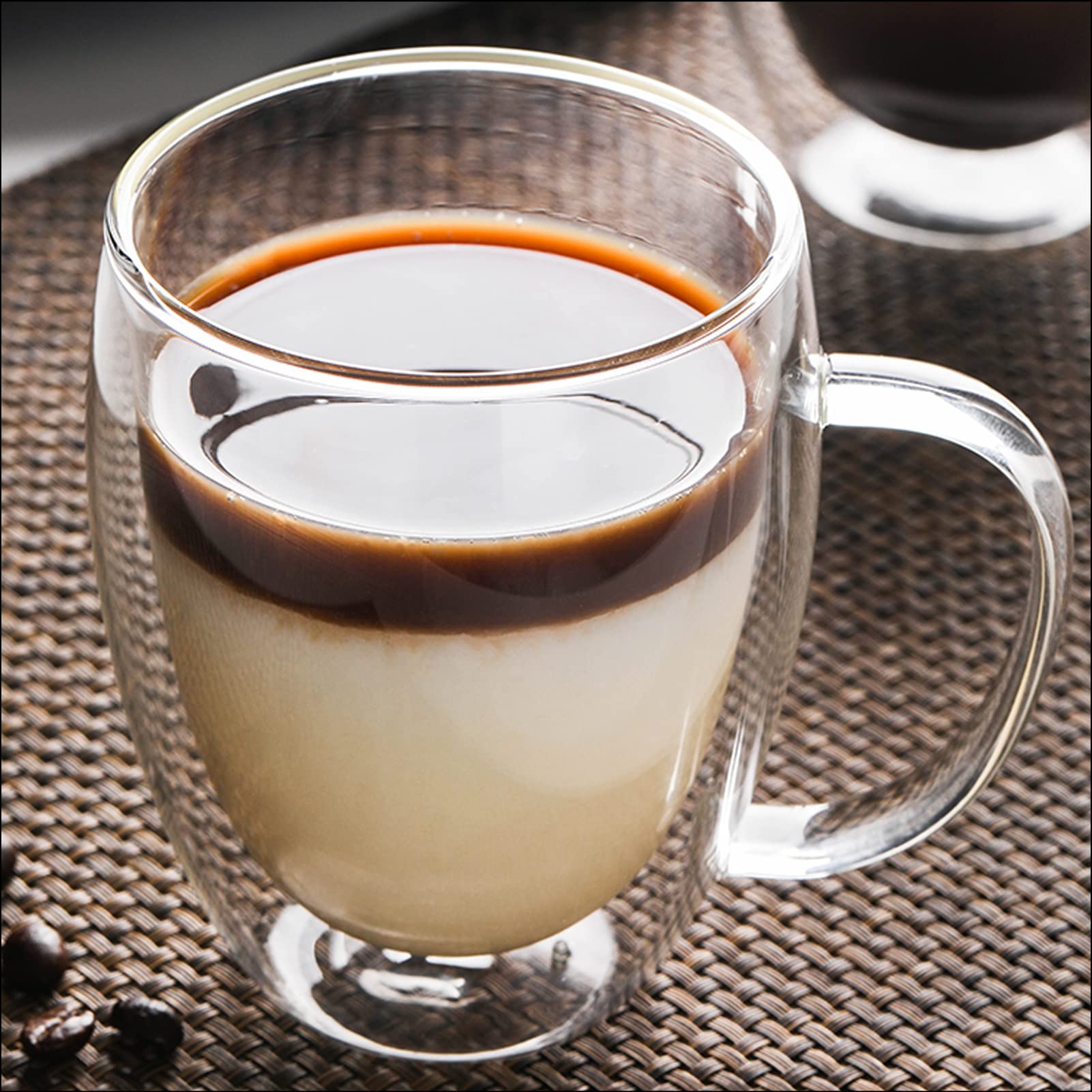 Dyserbuy Double Wall Glass Coffee Mugs Set of 4, 12oz Insulated Espresso Cups Coffee Cups, Drinking Glasses with Handle, Perfect for Latte,Cappuccino,Hot Chocolate,Tea and Juice