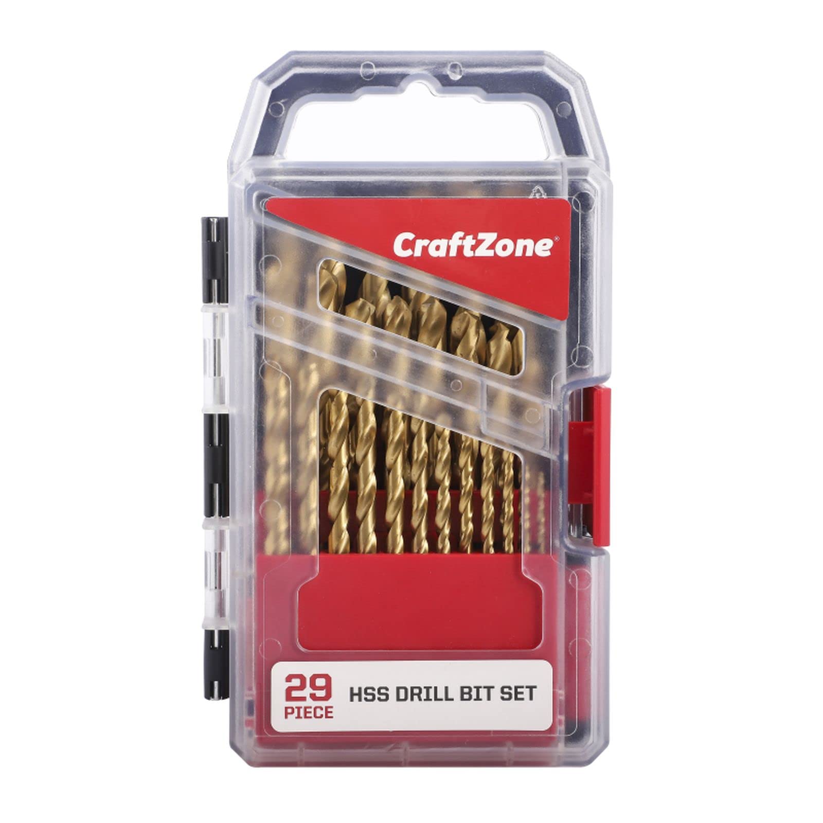 CRAFTZONE 29PC Titanium Nitride Coated High Speed Steel Metal Drill BIT Set, 135° Split Point, 1/16" - 1/2" for Wood, Plastic, Aluminum Alloy, Metal with Storage Case