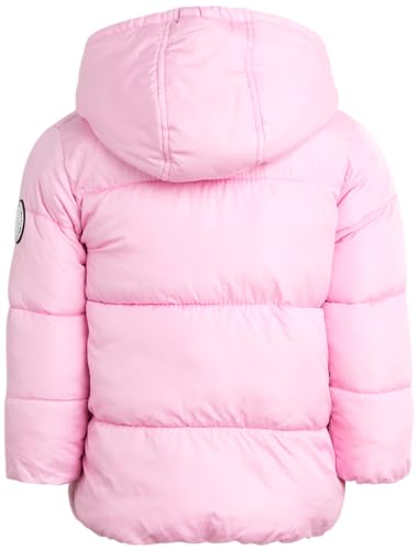 DKNY Baby Girls Winter Jacket β Reversible Puffer Jacket with Fleece Lining β Reversible Coat for Infants/Toddlers (12M-4T), Size 4T, Medium Pink/Pink Cream Hearts