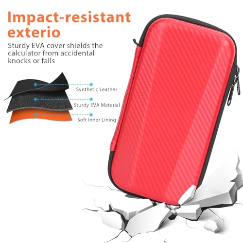 Graphing Calculator Case for Texas Instruments TI-84 Plus CE/TI-83 Plus CE/TI-84 Plus/Casio fx-9750GII, Storage Box Protective Pouch with Zipped Pocket for USB Cables, Pencil, Ruler, Manual, (Red)