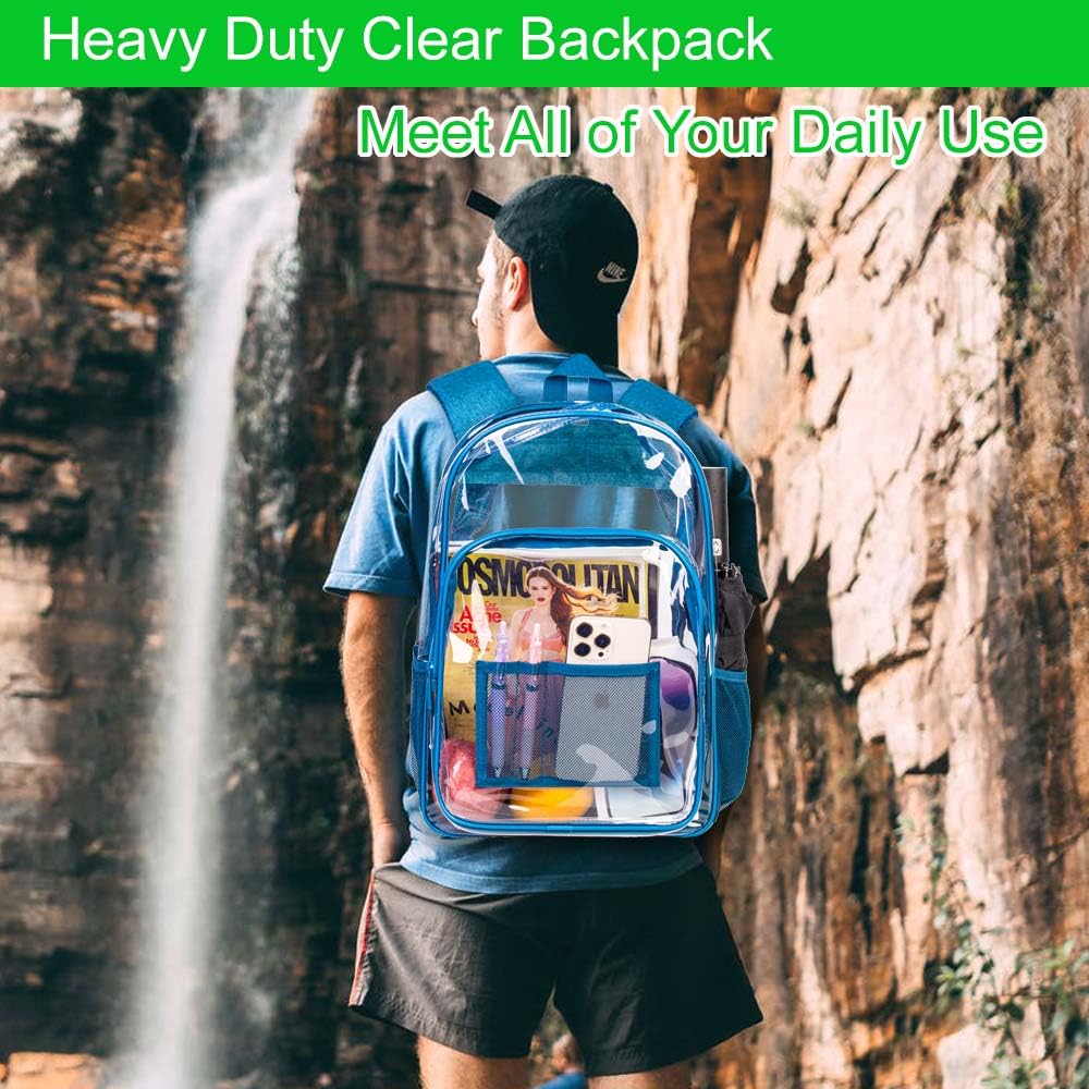 gxtvo Clear Backpack, Heavy Duty Transparent Bookbag, See Through Backpacks for Women Men- Navy