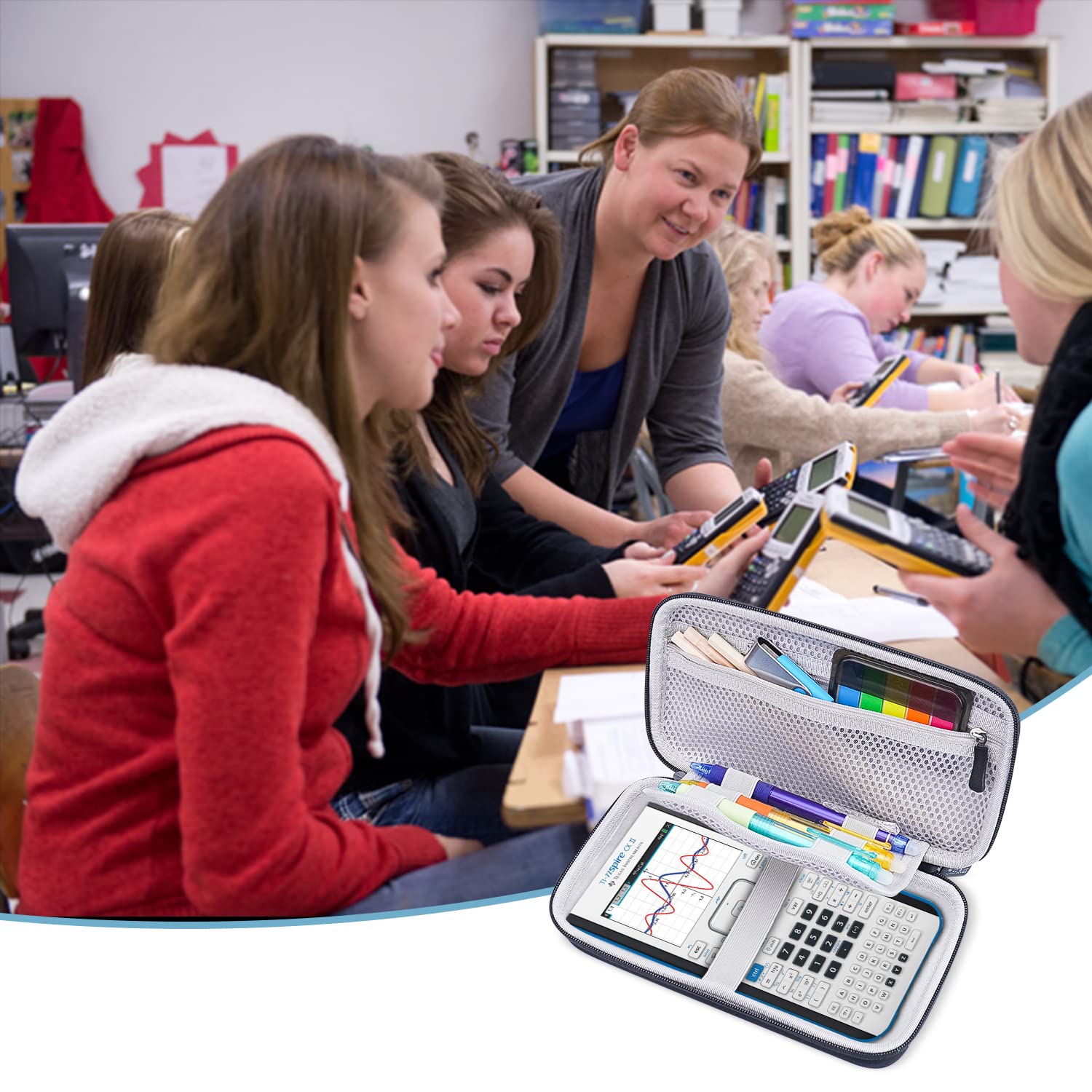 HESPLUS Graphing Calculator Carrying Case for Texas Instruments TI-Nspire CX II CAS/TI-Nspire CX II/TI-84 Plus CE/TI-Nspire CX/TI Nspire CX CAS Graphing Calculator, Extra Pocket for Charger USB Cables