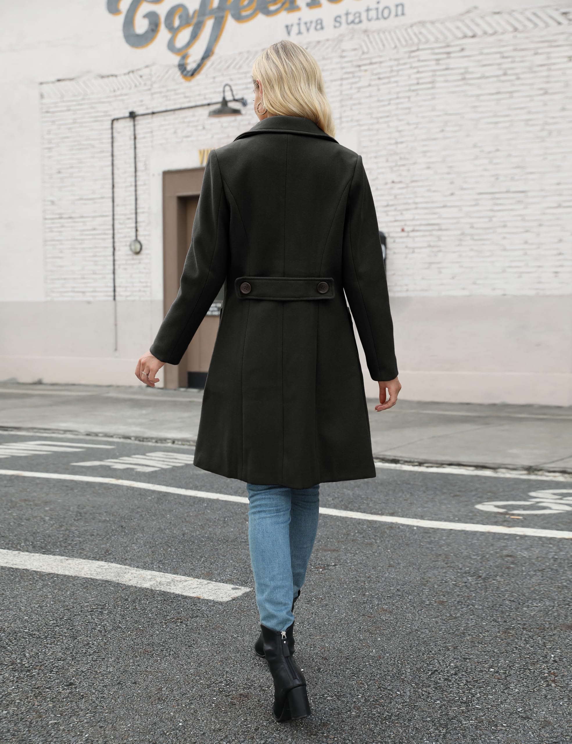 Bankeng Women Winter Wool Blend Camel Mid-Long Coat Notch Double-Breasted Lapel Jacket Outwear (Medium, Black)
