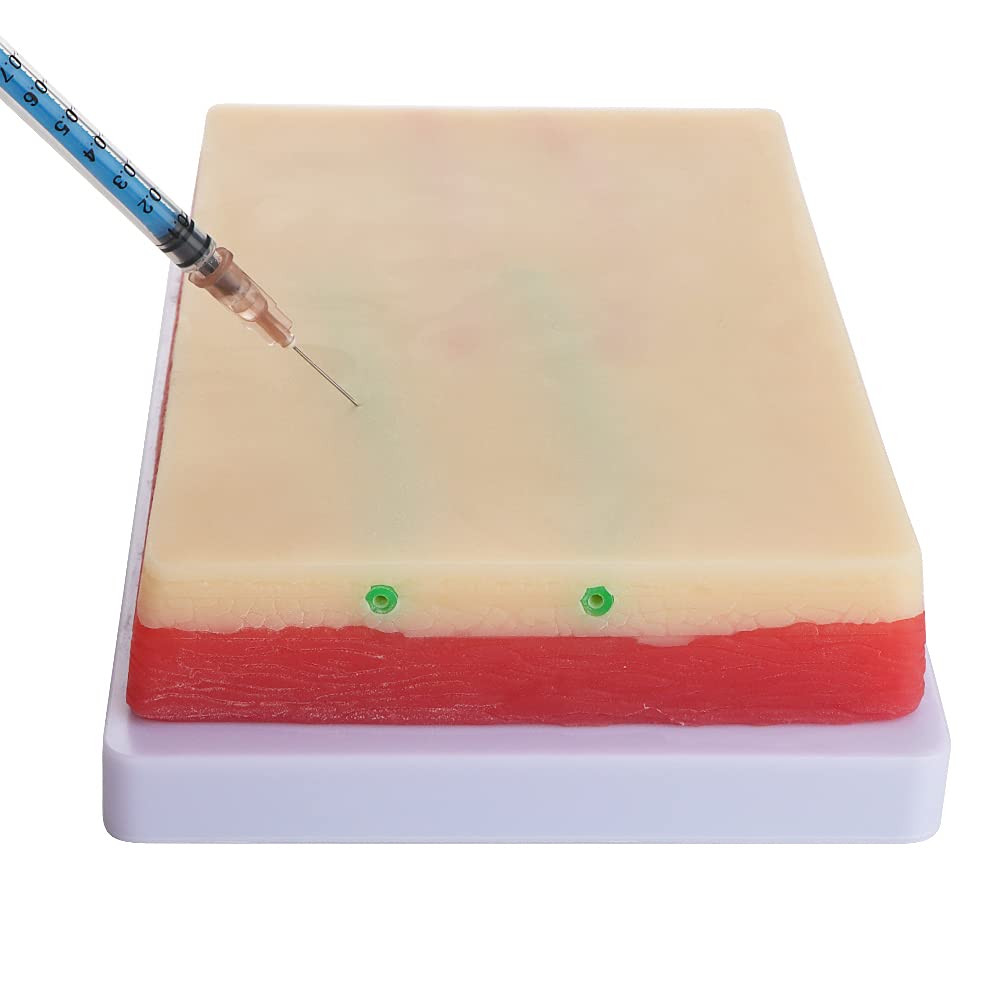 Venipuncture IV Injection Training Pad Model, Silicone Human Skin Suture Training Model, Injection Practice Pad, 4 Veins Imbedded, 3 Skin Layers(7.1" x 4" x 1.1")