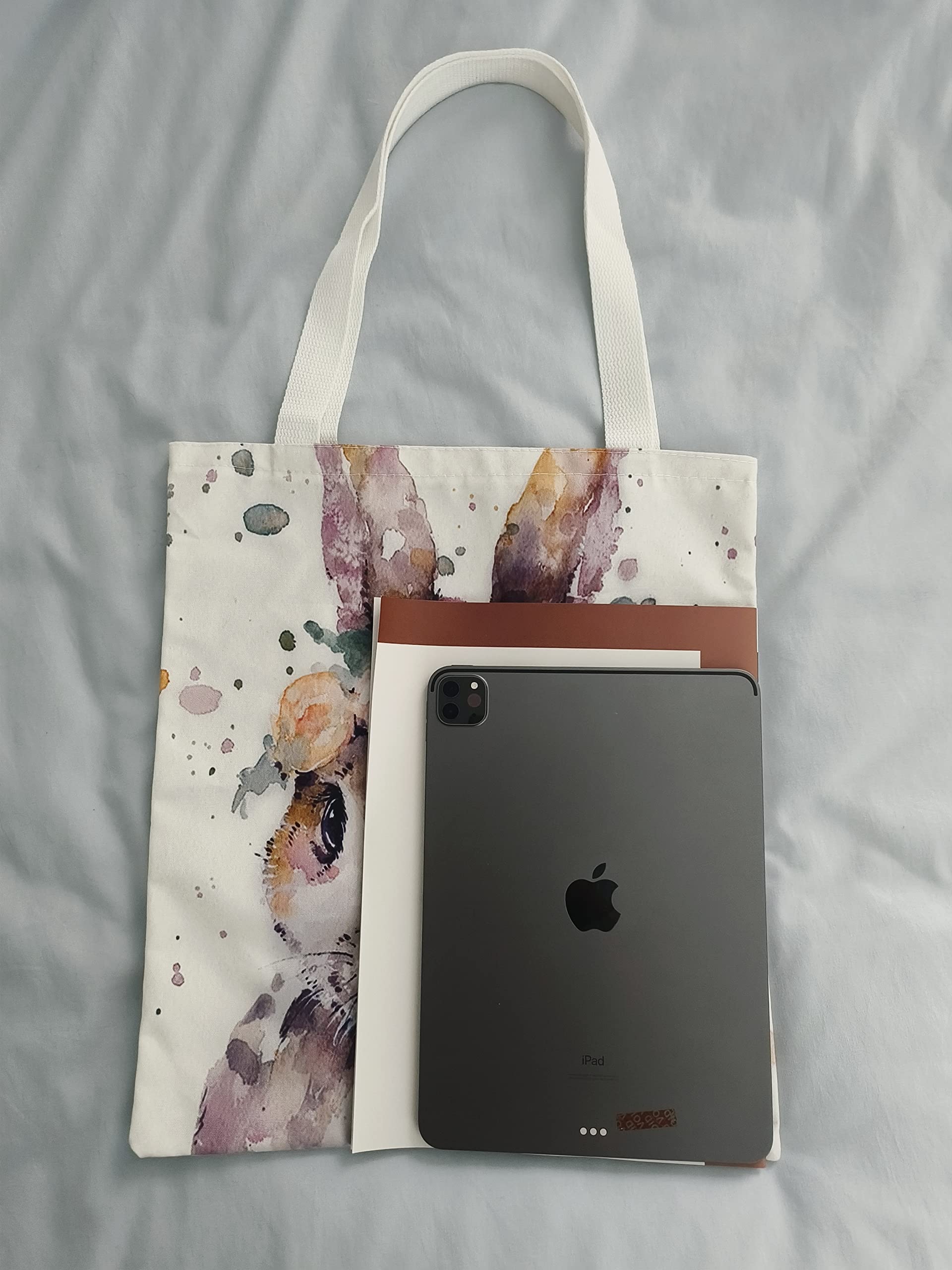 Cute Canvas Tote Bag for Women with Dog Design, Reusable Book Tote Lightweight Shopping Bag for Work Picnic Beach