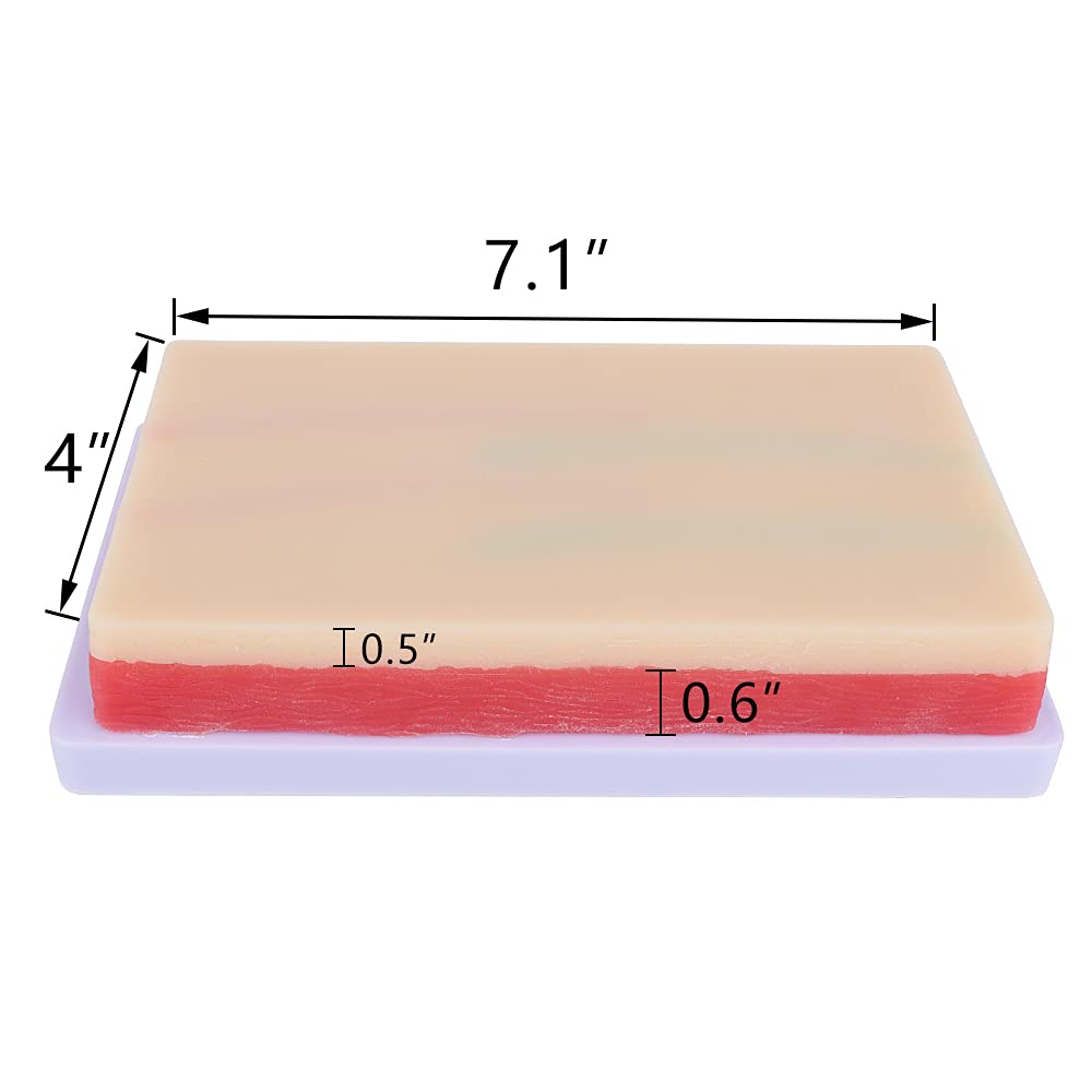 Venipuncture IV Injection Training Pad Model, Silicone Human Skin Suture Training Model, Injection Practice Pad, 4 Veins Imbedded, 3 Skin Layers(7.1" x 4" x 1.1")