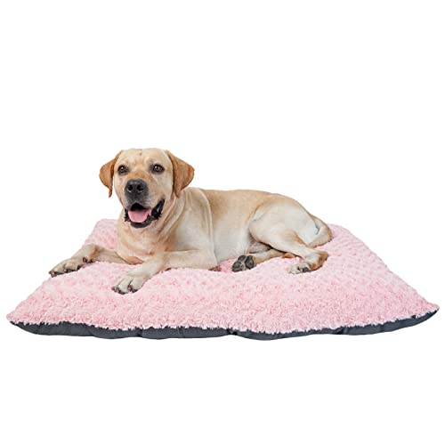 DOGKE Large Washable Dog Bed Deluxe Fluffy Plush Dog Crate Pad,Dog Beds Made for Large, Medium, Small Dogs and Cats, Anti-Slip Dog Crate Bed for Sleeping and Anti Anxiety, 32"x22",Pink