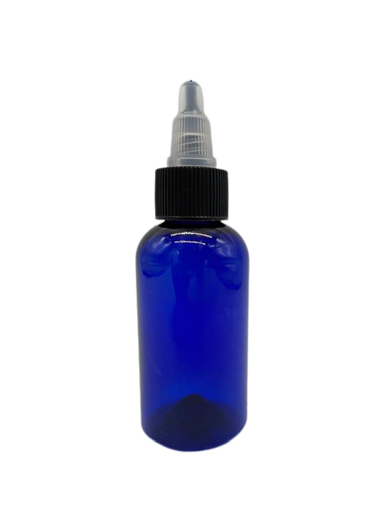 Natural Farms 2 oz Blue Boston Plastic Bottles -12 Pack Empty Bottle Refillable - BPA Free - Essential Oils - Aromatherapy | Black/Natural Twist Top Cap - Made in the USA