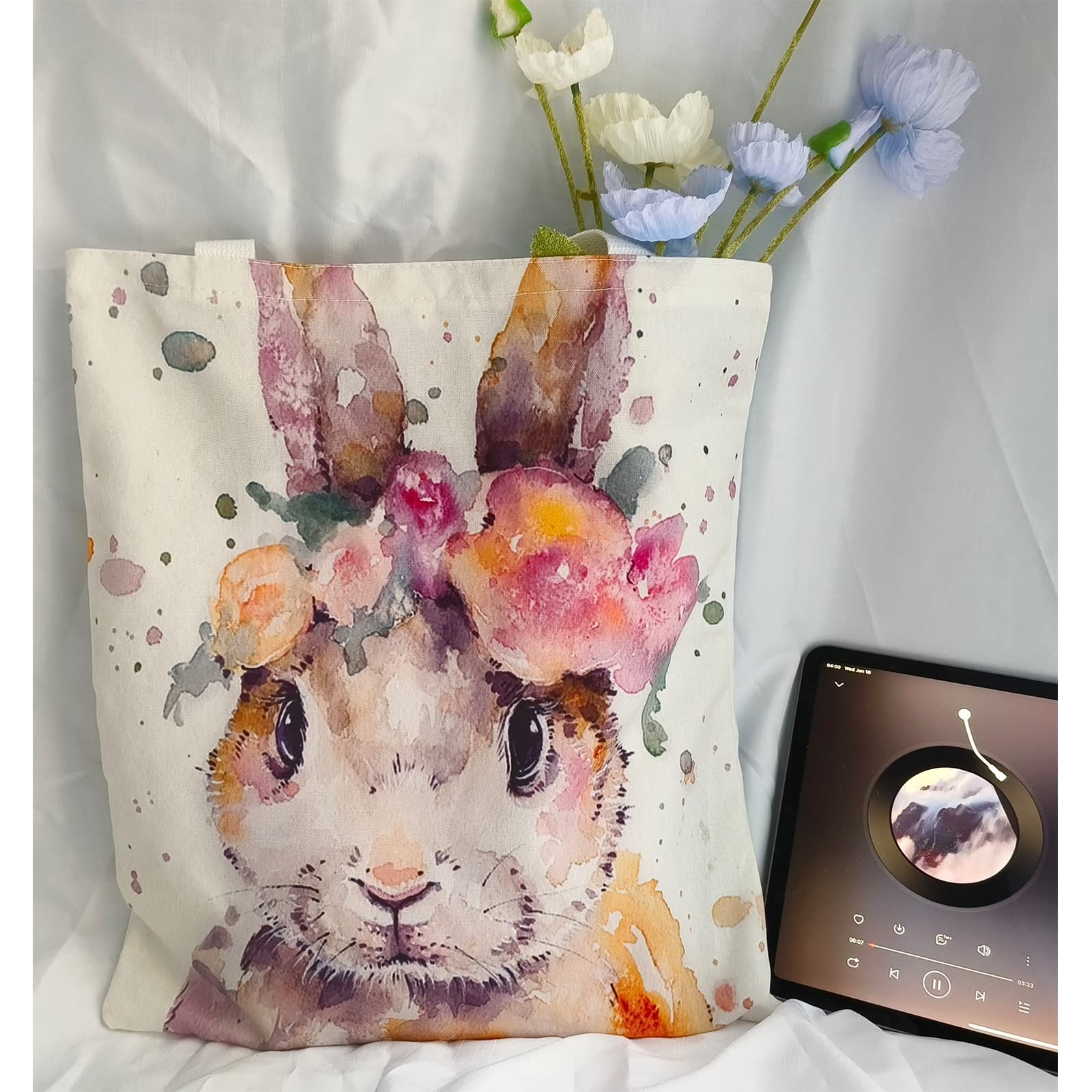 Cute Canvas Tote Bag for Women with Dog Design, Reusable Book Tote Lightweight Shopping Bag for Work Picnic Beach