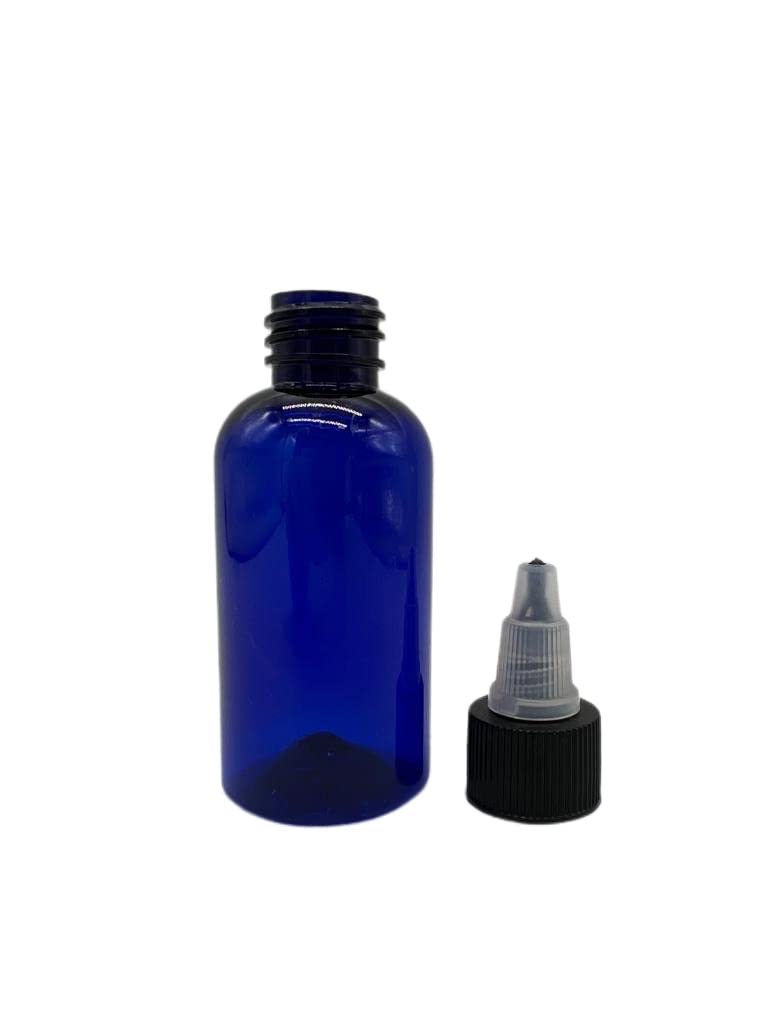 Natural Farms 2 oz Blue Boston Plastic Bottles -12 Pack Empty Bottle Refillable - BPA Free - Essential Oils - Aromatherapy | Black/Natural Twist Top Cap - Made in the USA