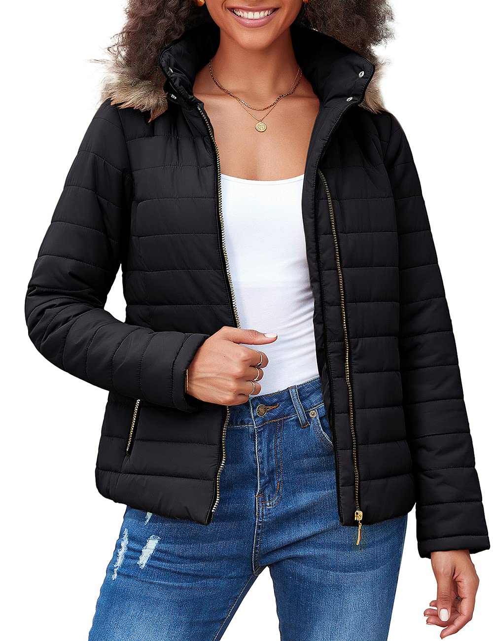 Vetinee Women Winter Jackets Jacket For Women Black Puffy Jacket Women Puffer Jacket Womens Womens Warm Coat Black Size Large Size 12 Size 14