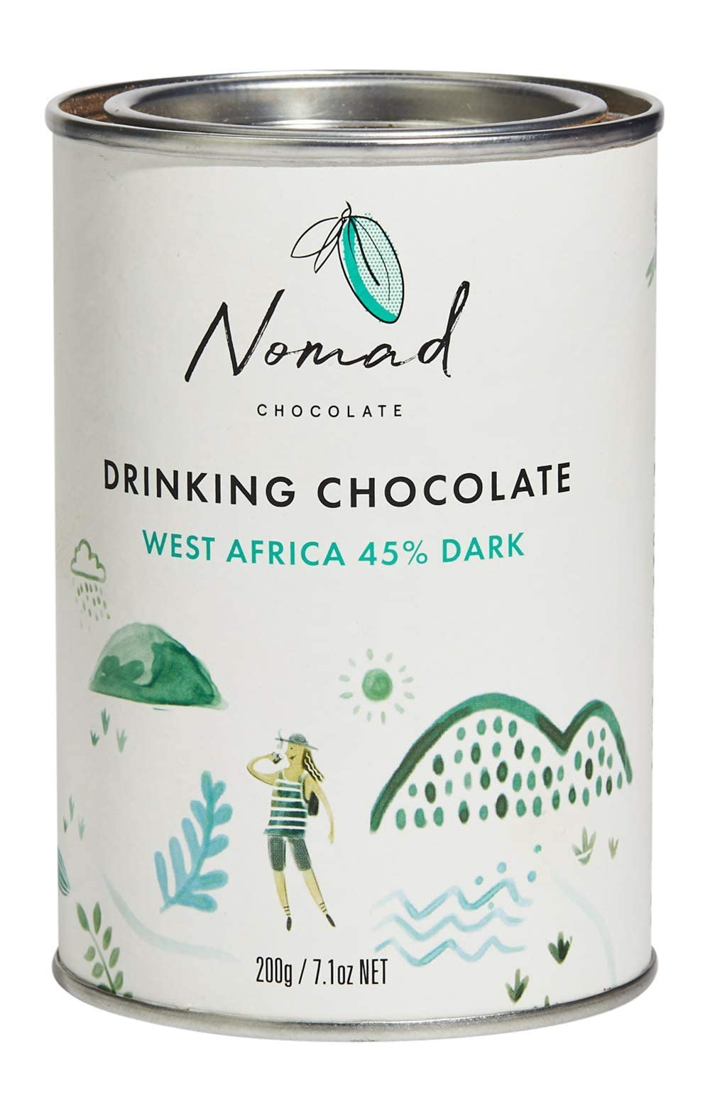 Nomad Chocolate - Hot Chocolate West Africa Cocoa 45% Dark, Plant-based, Vegan, Gluten-Free, GMO-Free, All Natural Ingredients, 7.1oz