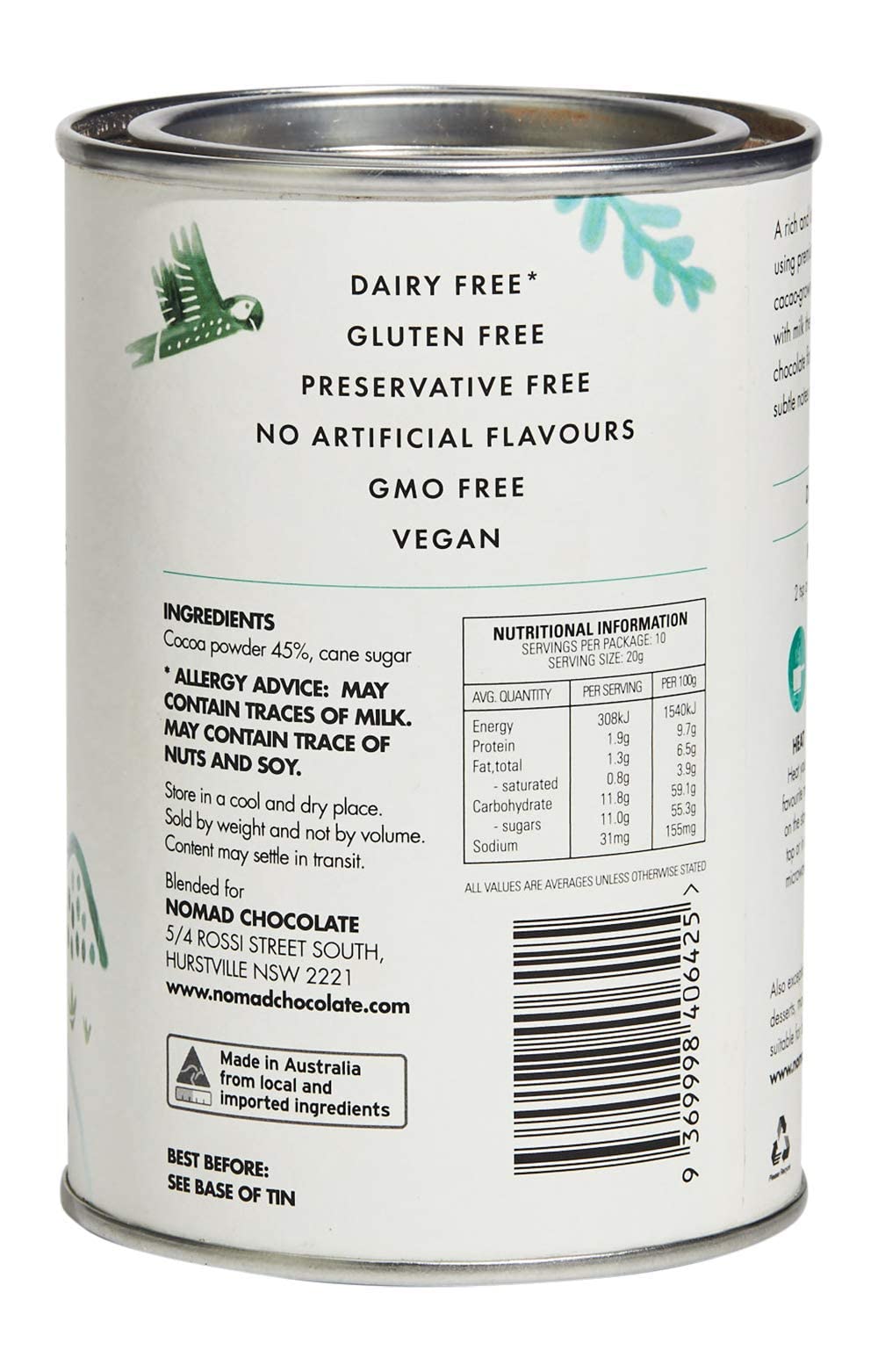 Nomad Chocolate - Hot Chocolate West Africa Cocoa 45% Dark, Plant-based, Vegan, Gluten-Free, GMO-Free, All Natural Ingredients, 7.1oz