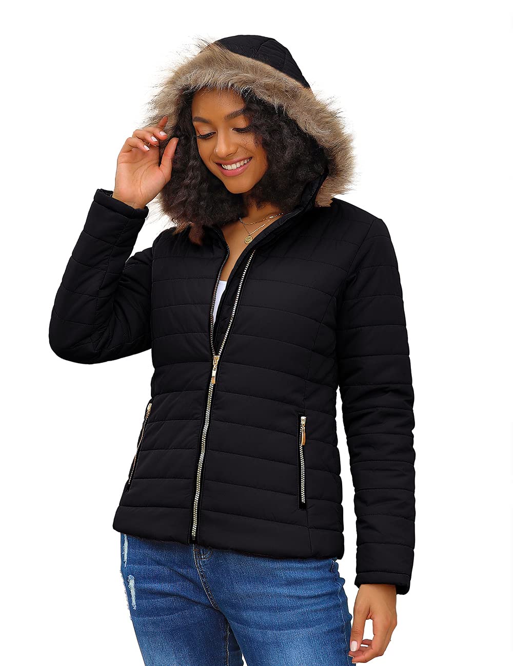 Vetinee Women Winter Jackets Jacket For Women Black Puffy Jacket Women Puffer Jacket Womens Womens Warm Coat Black Size Large Size 12 Size 14