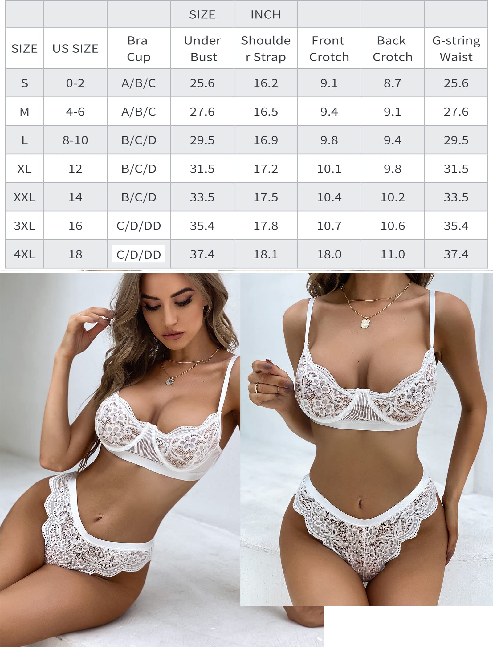 Avidlove Women Sexy Lingerie Set Underwired Two Piece Lace Bra and Panty Set Bralette Push Up White