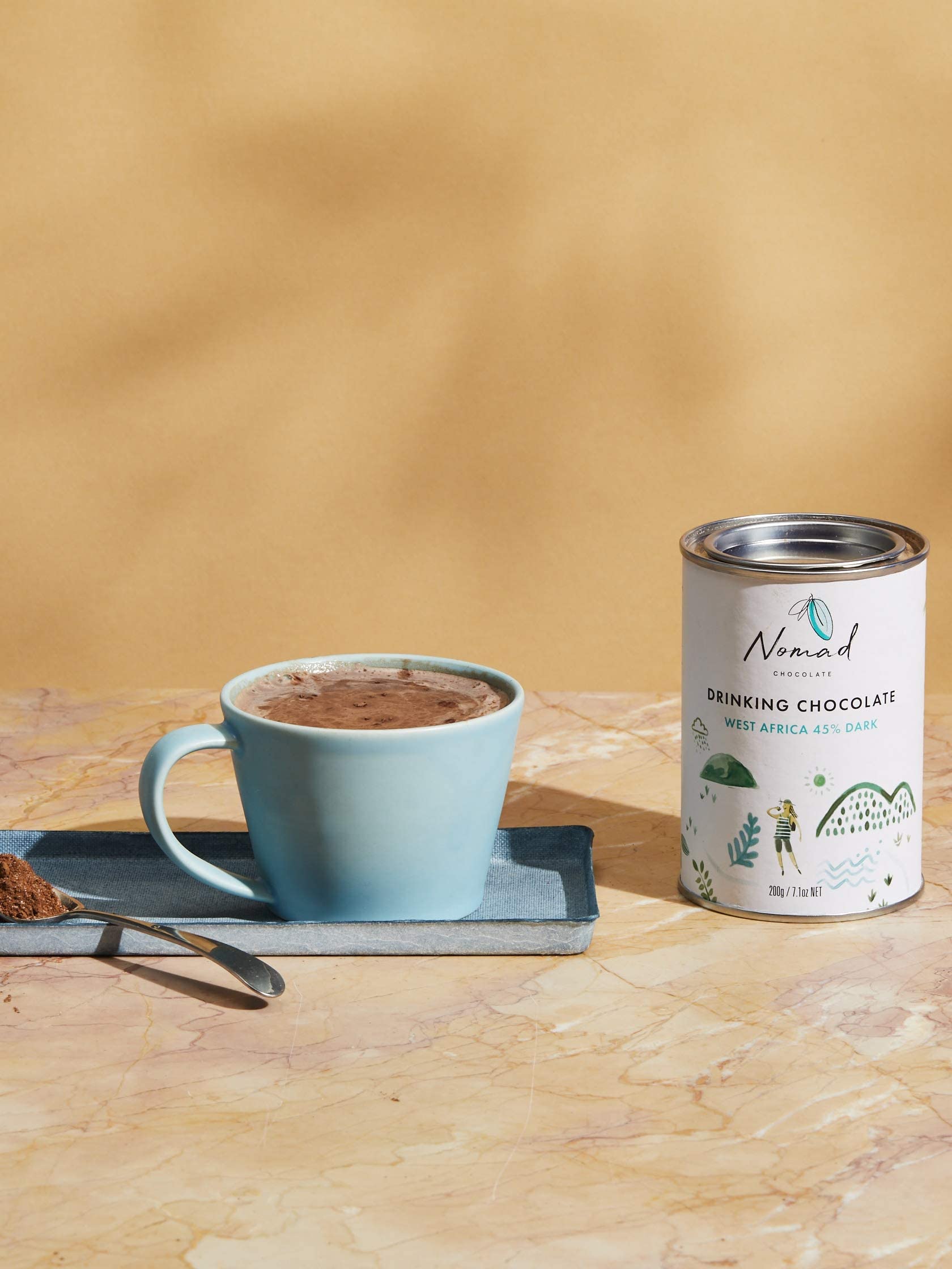 Nomad Chocolate - Hot Chocolate West Africa Cocoa 45% Dark, Plant-based, Vegan, Gluten-Free, GMO-Free, All Natural Ingredients, 7.1oz