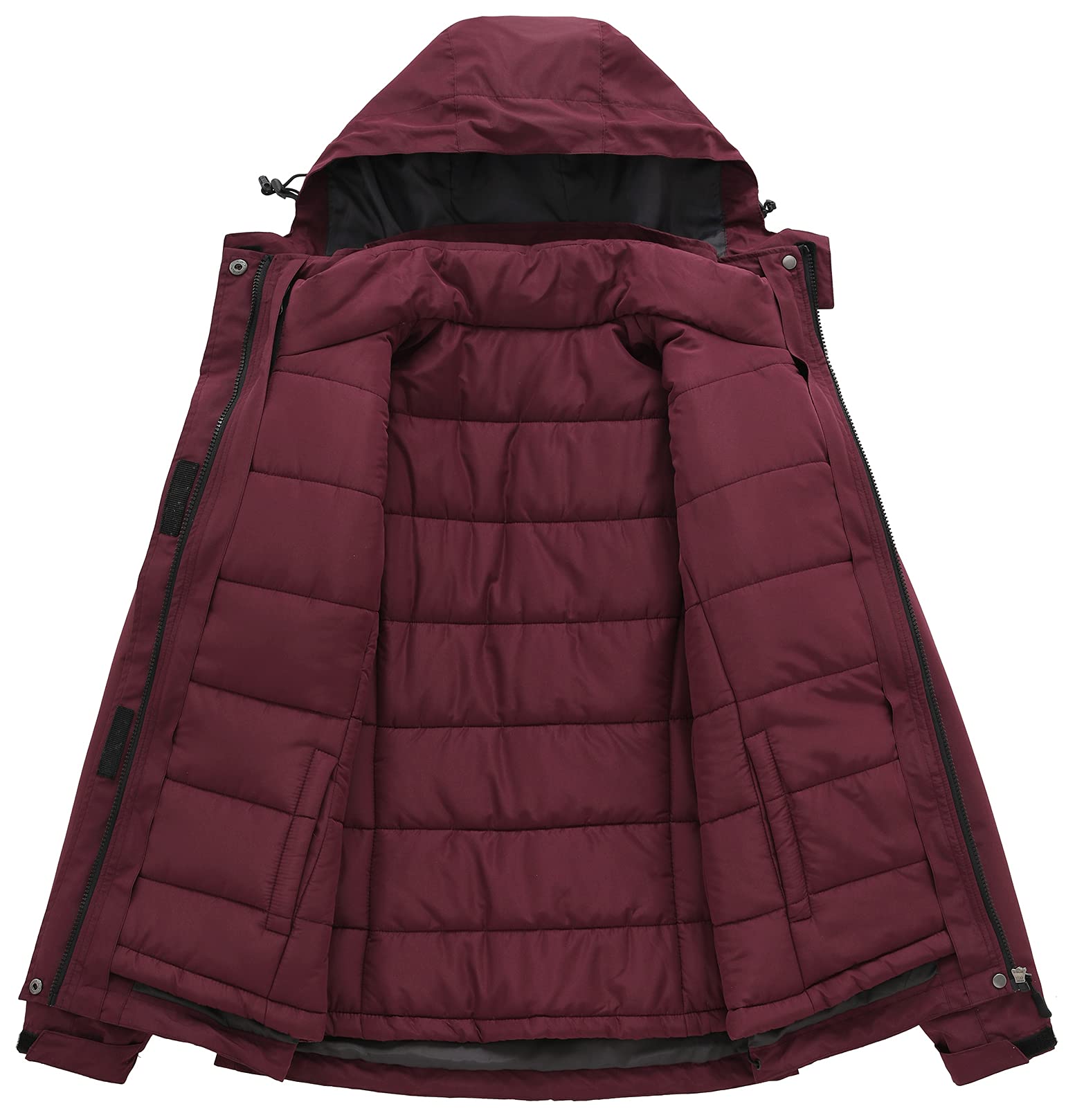 PTSOC Women's 3 in 1 Waterproof Ski Jacket Warm Winter Snow Coat Windproof Hooded Snowboarding Raincoat Wine Red Small