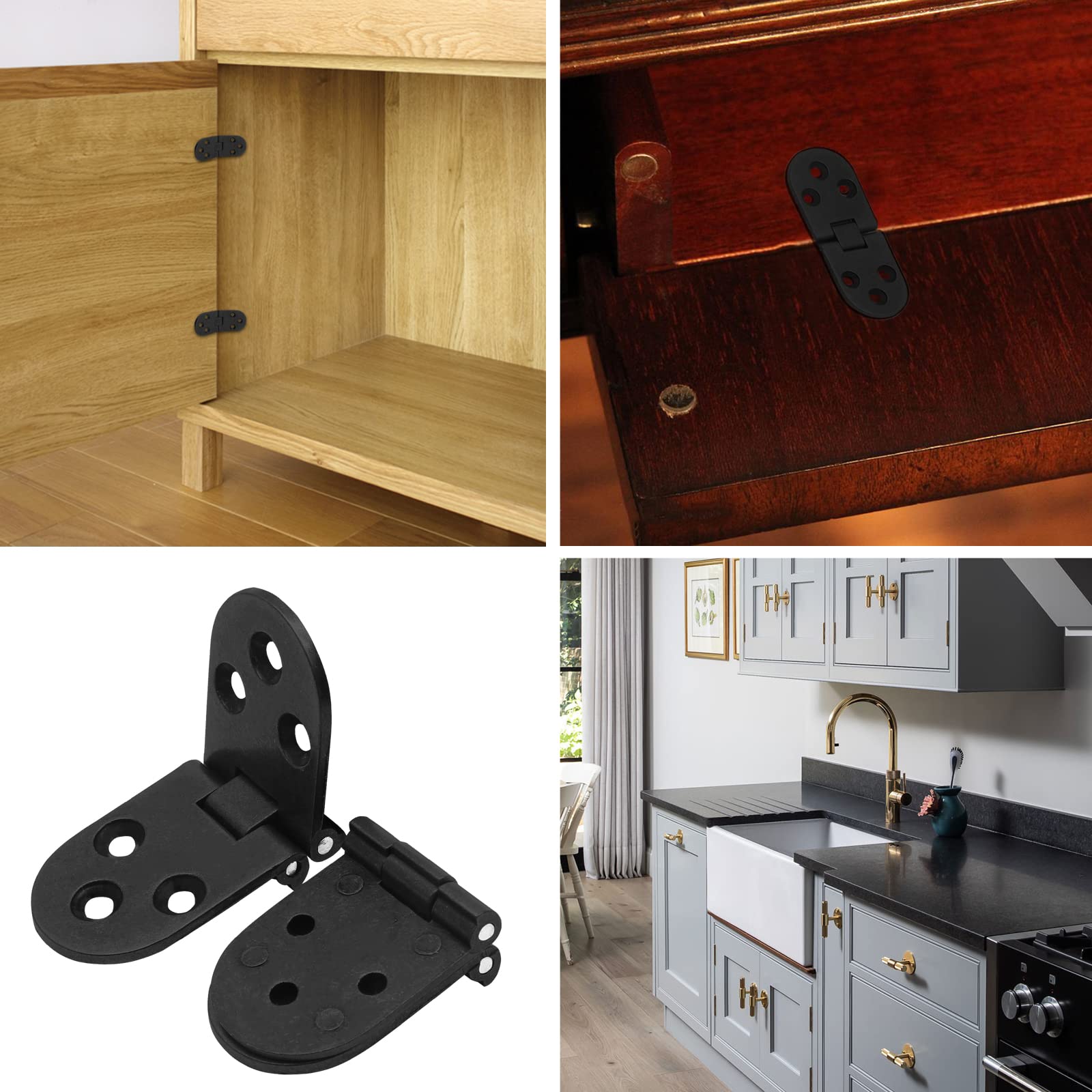 Piutouyar 4PCS Butler Tray Hinge Black, Heavy Duty Folding Flip Top Hinge 180 Degree Round Edge Hinge for Folding Tables Sewing Machine Table Furniture Accessories 3.1inch x 1.16inch