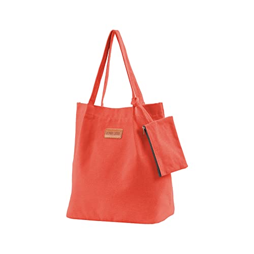 BONNY DODO Stylish Canvas Totes Bags for Women Shoulder Library Tote Bags Travel Casual Bag Book Teacher Bags and Totes with Inner Pockets for Work Top Zipper Closure, Daily Essentials (Orange)