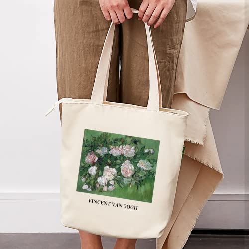 Lidxfeo Canvas Tote Bag Aesthetic, Shoulder Shopping Bag for Women, with Zipper and Inner Pocket, for Shopping, School, Work