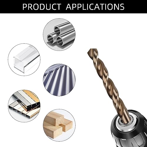 Cobalt Drill Bit Set,NOEAIKE 15-Pack M35 HSS Metal Drill Bits,Twist Jobber Length Cobalt Drill Bits Size 1/16"-3/8" for Hardened Steel,Stainless Steel,Cast Iron,Aluminum Alloy,Wood with Storage Case