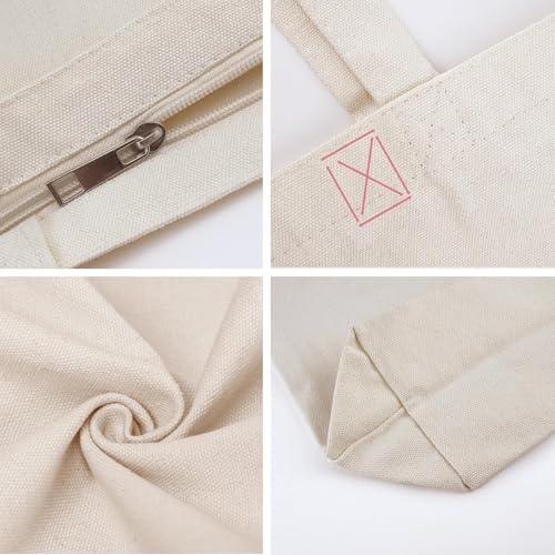 Lidxfeo Canvas Tote Bag Aesthetic, Shoulder Shopping Bag for Women, with Zipper and Inner Pocket, for Shopping, School, Work