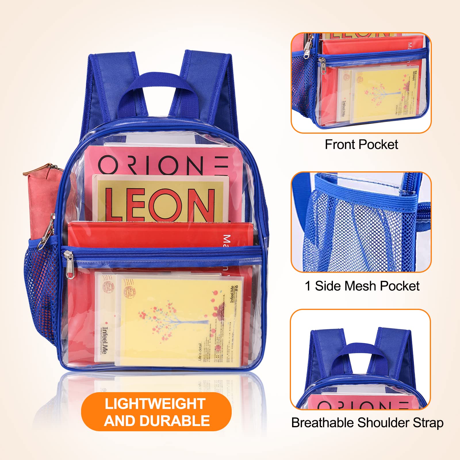 USPECLARE Clear Backpack for Stadium Approved 12×6×12, Water proof Clear Bag for Stadium Events and Concert Work Sport Event