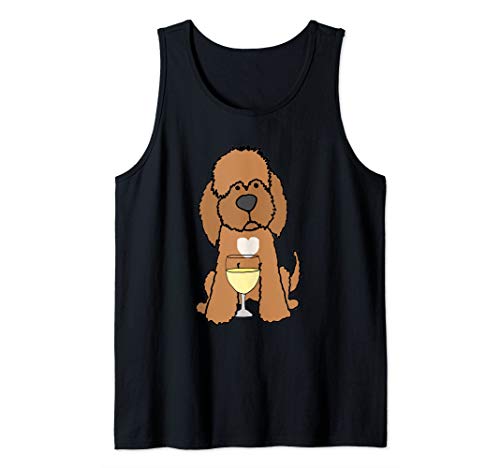 Smileteespetsa Funny Chocolate Labradoodle Dog Drinking Wine Tank Top