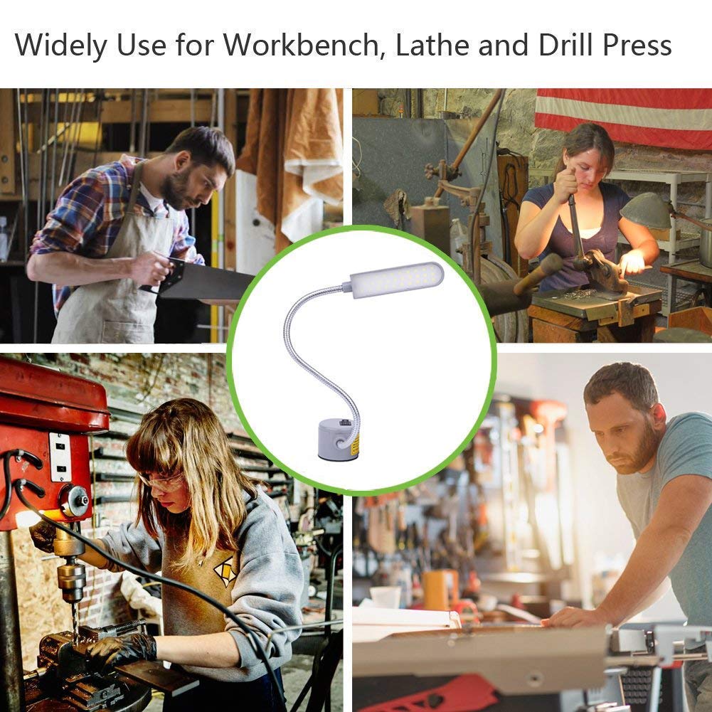 EVISWIY Sewing Machine Light LED Lighting (30LEDs) 6 Watt Multifunctional Flexible Gooseneck Arm Work Lamp with Magnetic Mounting Base for Workbench Lathe Drill Press Gray