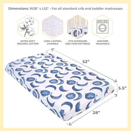 Burt's Bees Baby Essential Organic Cotton Fitted Crib Sheet, Breathable for Boy Girl Standard Crib & Toddler Mattresses