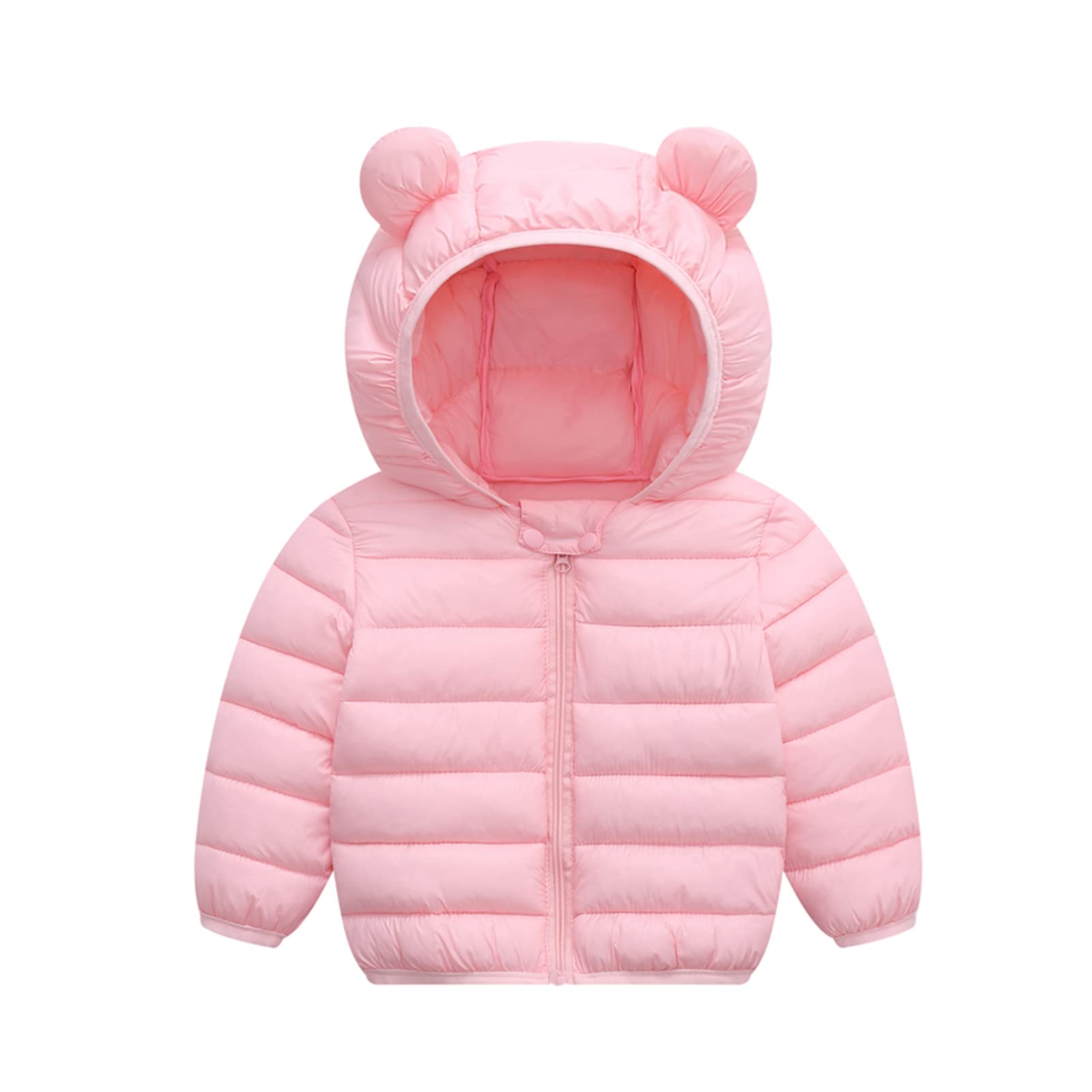 XMWEALTHY Baby Boys Girls Winter Coats Toddler Light Puffer Down Jacket Infant Kids Bear Hoods Padded Outwear Pink 12-18 Months