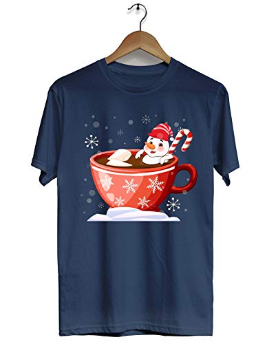 Merry Christmas Snowman in Hot Cocoa Chocolate Drinking Family Pajamas for Men Women Gift Unisex T-Shirt (Navy - 2XL)