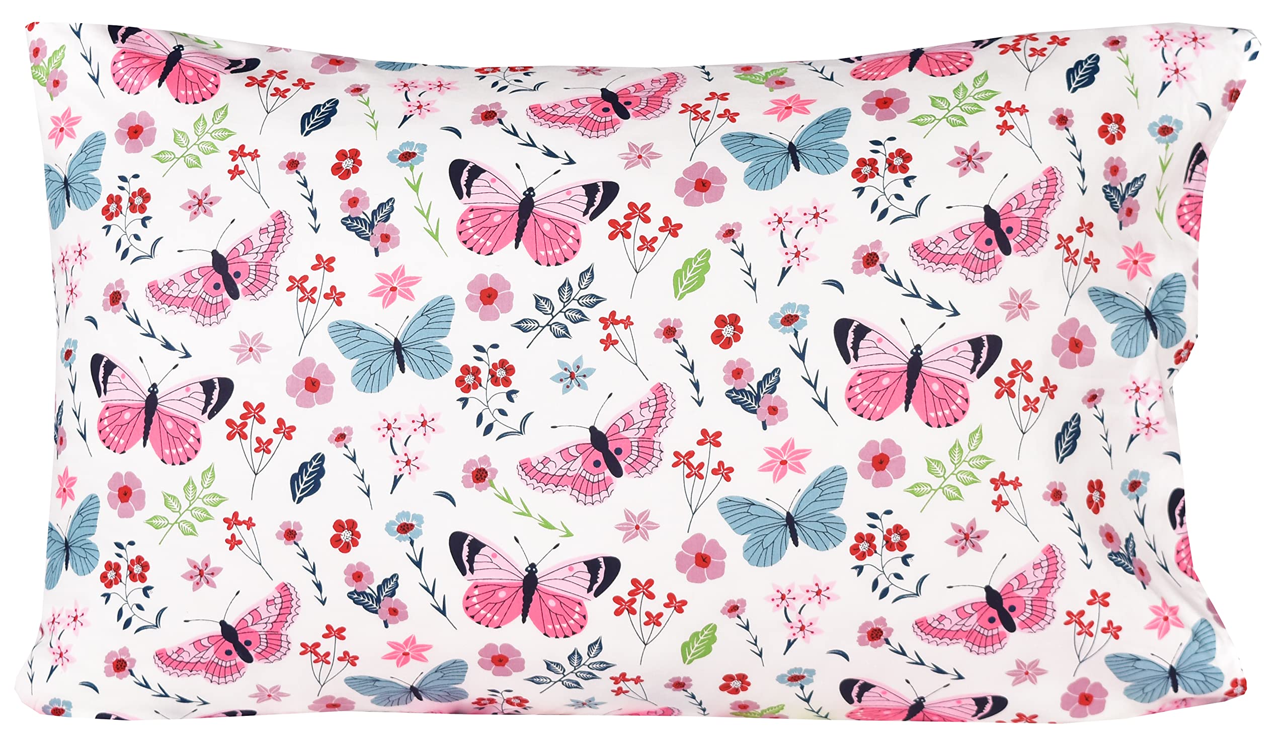 Scientific Sleep Butterfly Pink Flower 100% Cotton Cozy Fun Twin Bed Sheet Set, Flat Sheet & Fitted Sheet & Pillowcase Kids Boys Girls Bedding Set
