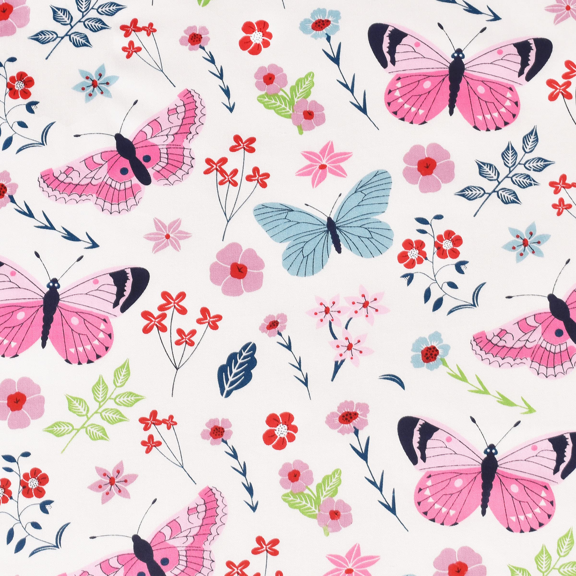 Scientific Sleep Butterfly Pink Flower 100% Cotton Cozy Fun Twin Bed Sheet Set, Flat Sheet & Fitted Sheet & Pillowcase Kids Boys Girls Bedding Set