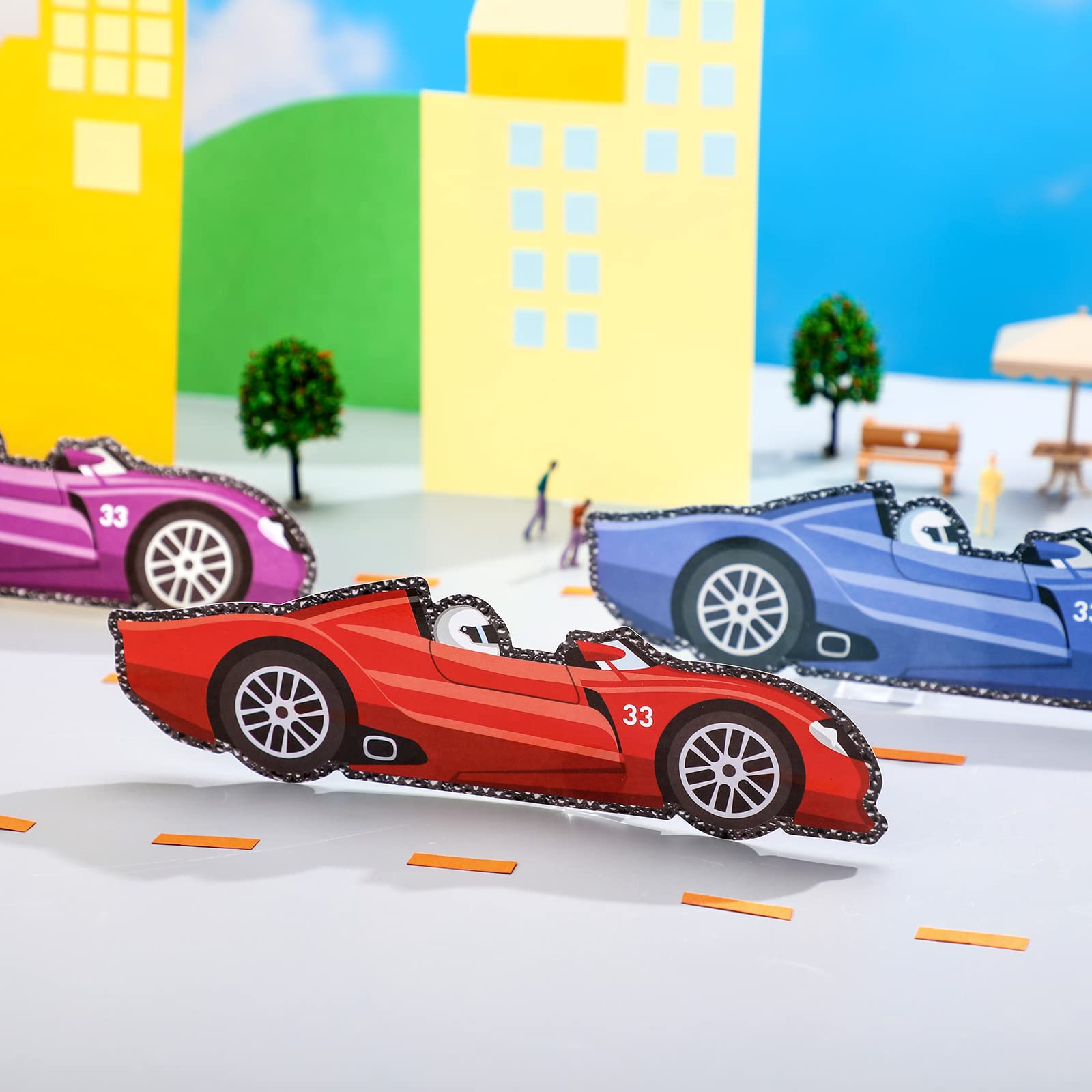 64 Pcs Colorful Race Cars Cutouts Race Cars Accents Paper Cars Cutouts Party Race Cars Bulletin Board Classroom Decor for Teacher Student Race Cars Party Supplies