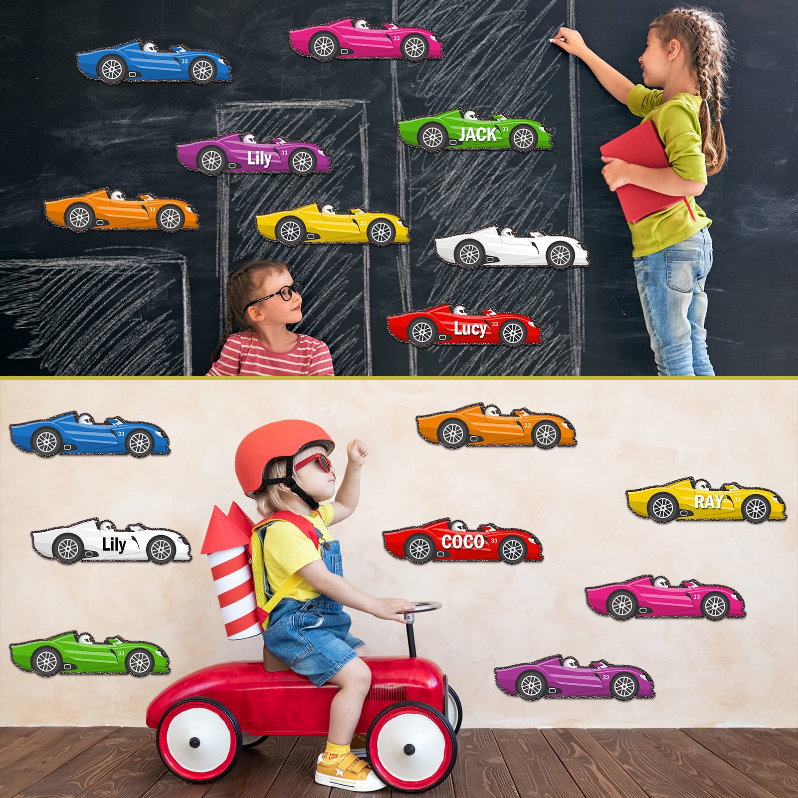 64 Pcs Colorful Race Cars Cutouts Race Cars Accents Paper Cars Cutouts Party Race Cars Bulletin Board Classroom Decor for Teacher Student Race Cars Party Supplies