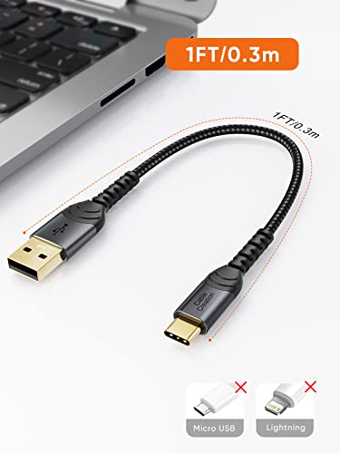 CableCreation Short USB C Cable 3A Fast Charging 2 Pack 1FT, USB-A to USB-C Charge Double-Braided Exterior Compatible with iPad Mini Galaxy S21 S20 S10 S9 Note 10 9 PS5 Controller, USB C Cord Gray